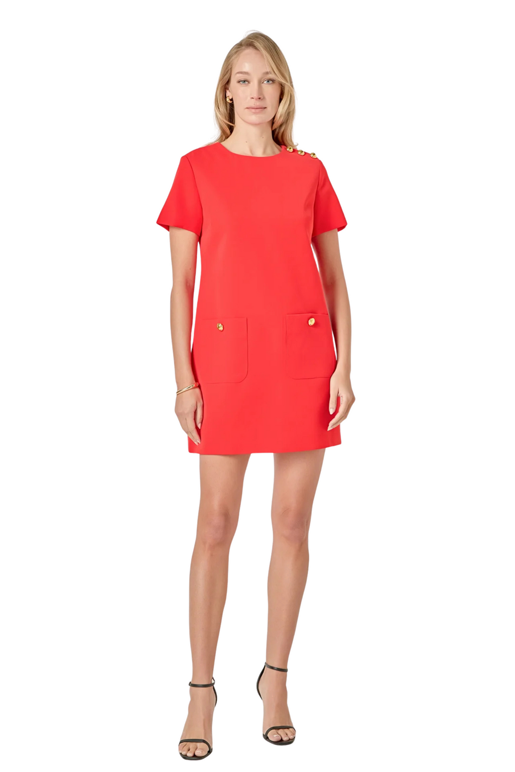 Gold Button Mini Dress, Red – Monkee's of the West End