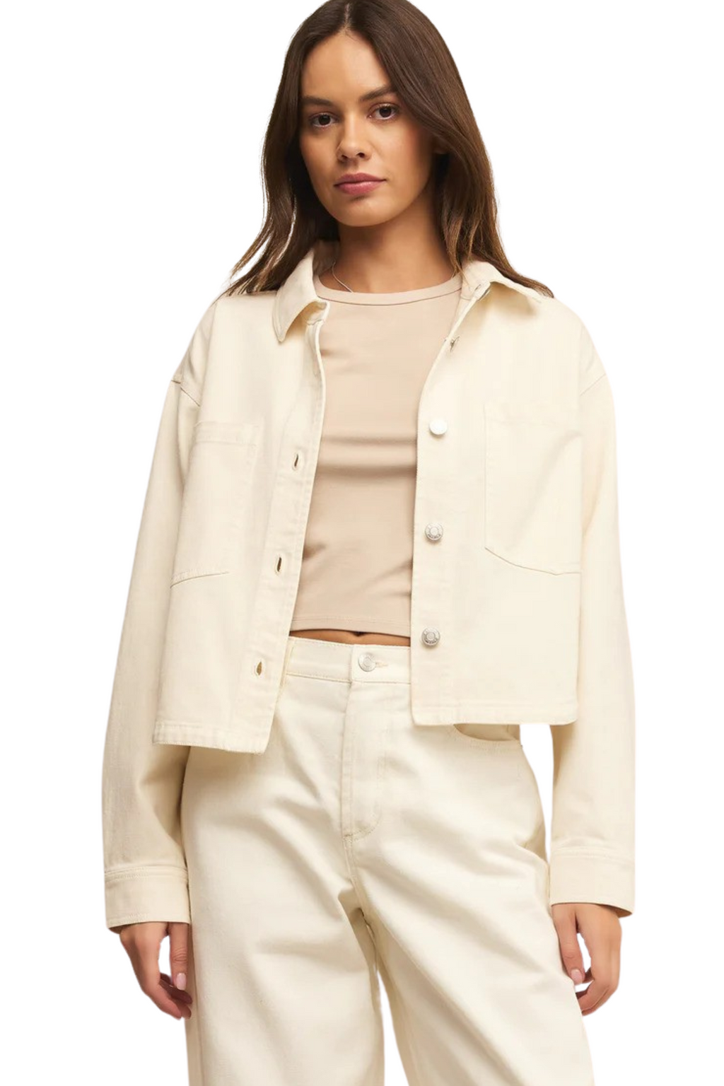 All Day Cropped Denim Jacket, Off White – Monkee's of the West End
